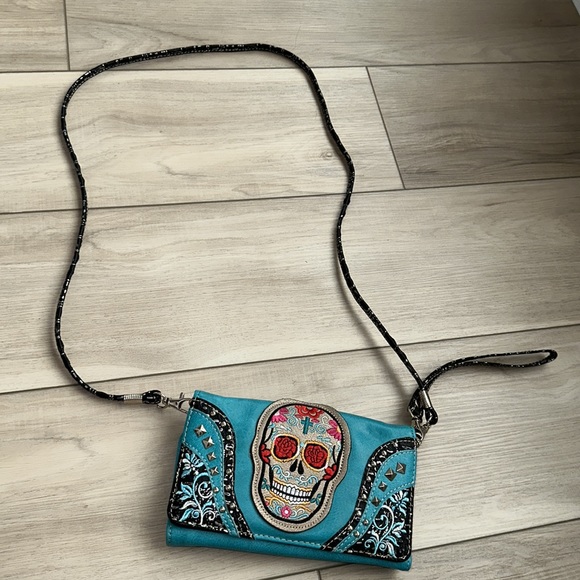 Source Unknown | Bags | Euc Sugar Skull Crossbody Wristlet Purse Wallet ...